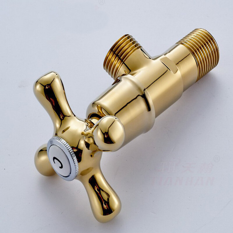 Polished Gold Brass 1Pcs Bathroom Angle Stop Valve 1/2" Male x 1/2 ...