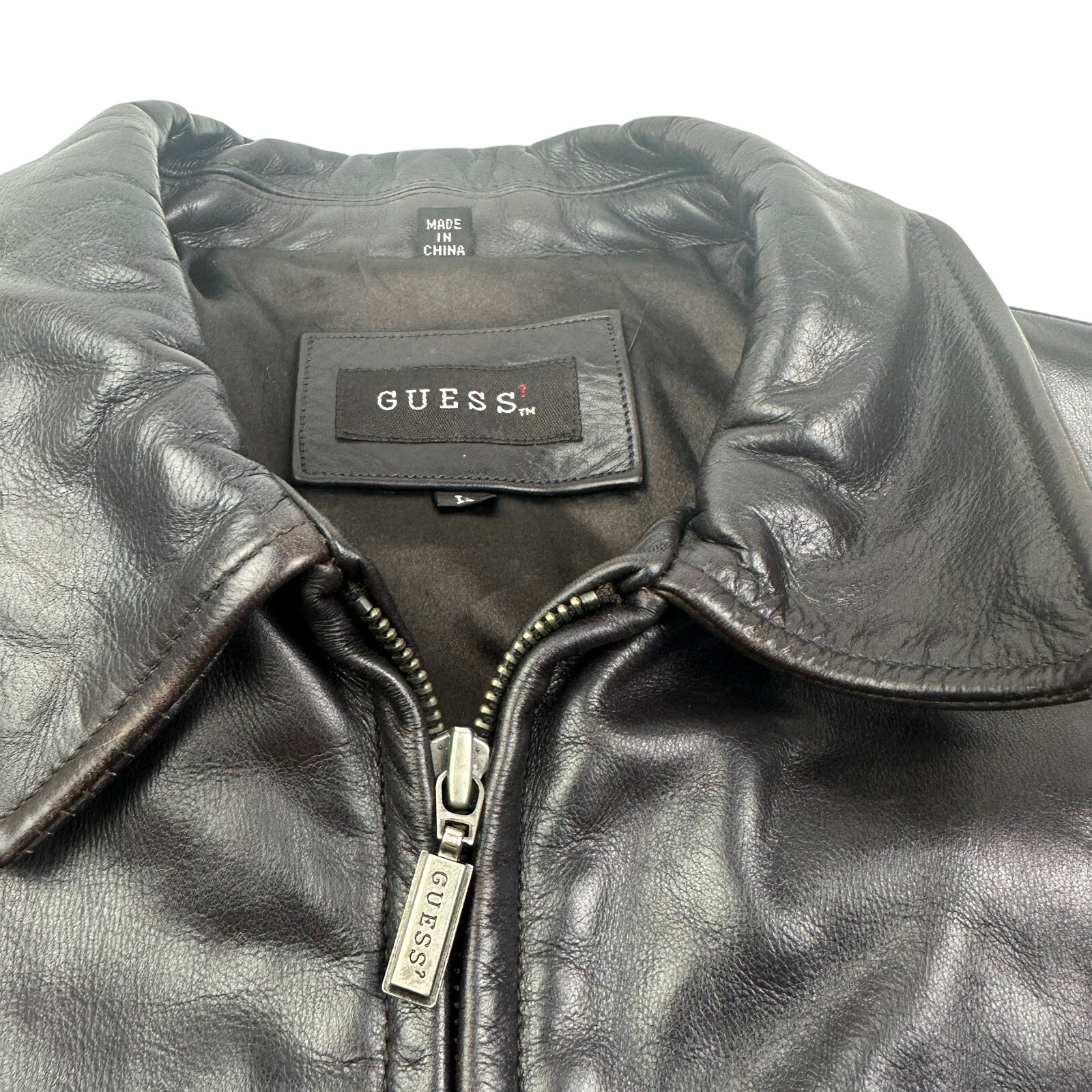 Womens Large Guess Genuine Leather Jacket Dark Brown … - Gem