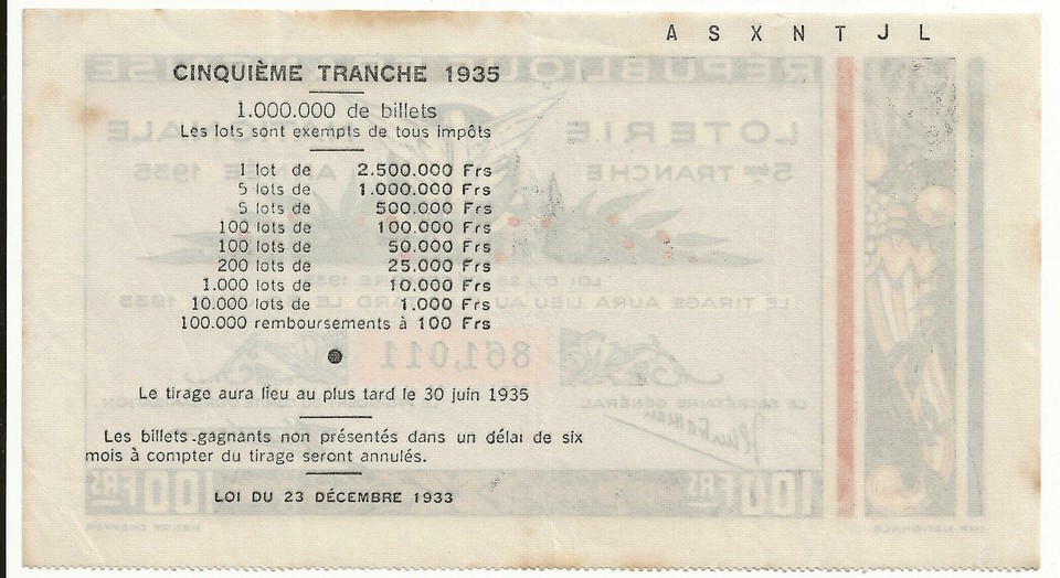 1935 France National lottery ticket note Combined Ship world lot | eBay