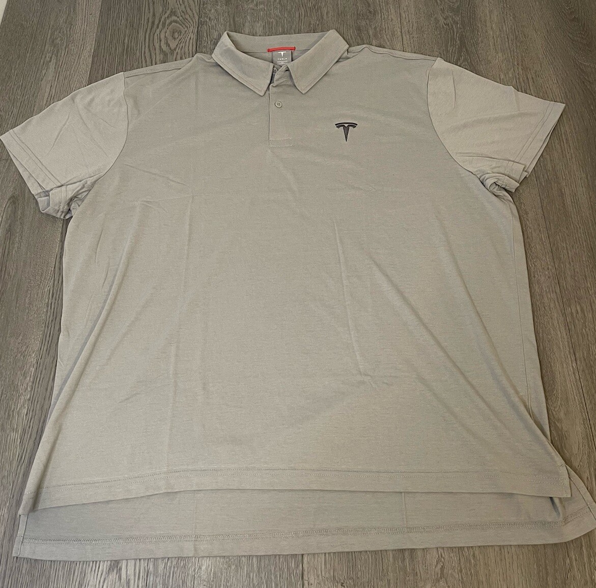 Tesla Men's Authentic Gray Short Sleeve Embroidered Logo "T" Polo Shirt ...
