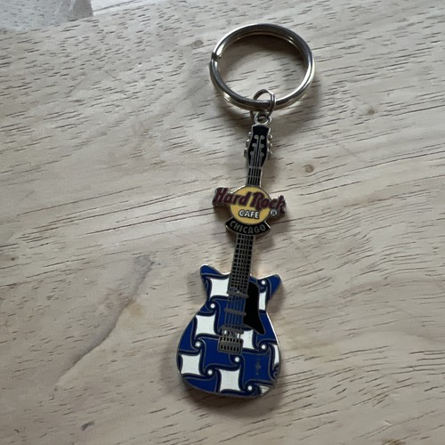 Hard Rock Cafe Chicago GUITAR KEYCHAIN Blue & White Used | eBay UK