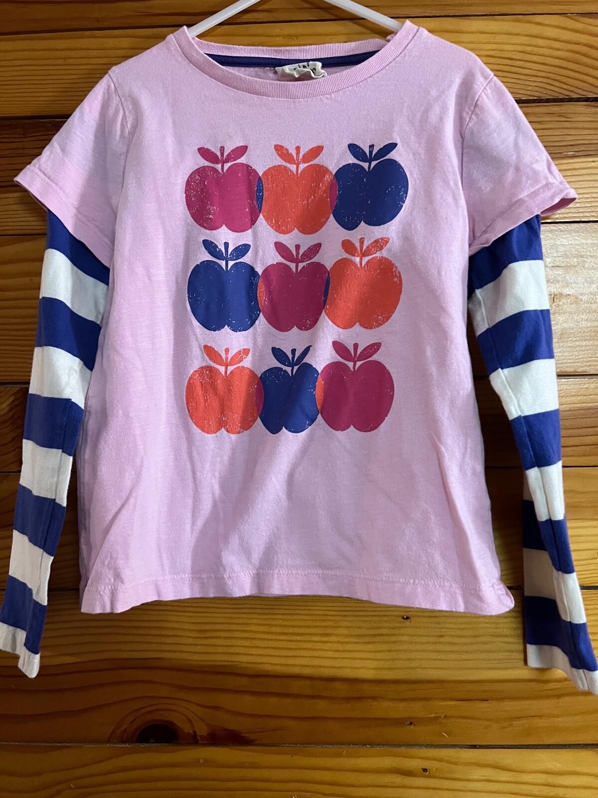 Mini Boden Apple Shirt Girls Double Sleeve Pink Top Striped Sleeves ...