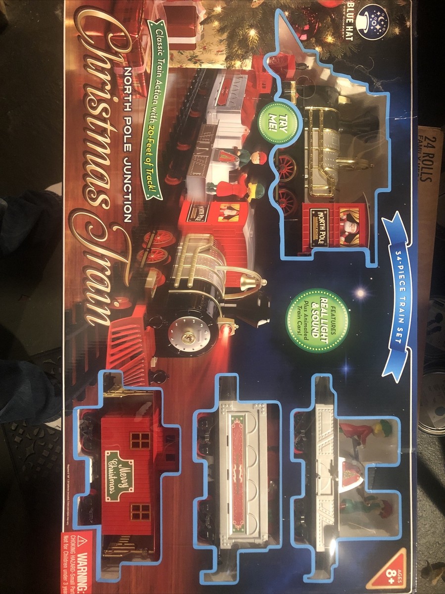 Christmas Train Set Blue Hat 35 Pc Train Set North Pole Junction