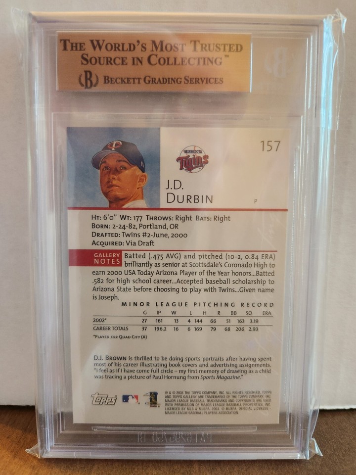 2003 Topps Gallery Baseball Set Break #157 J.D. Durbin RC BGS 9.5 Gem ...