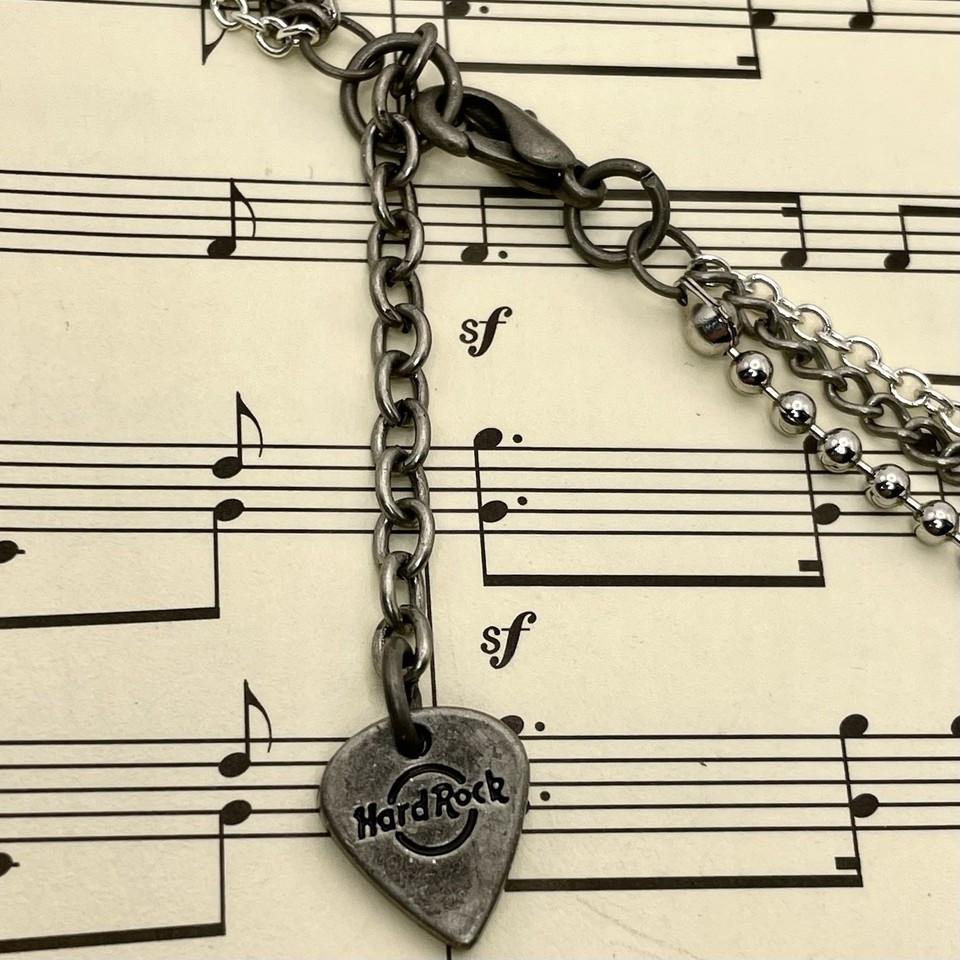 Hard Rock 3 Chain Necklace Gunmetal & Silver Tone: Crown, Guitar Pick ...