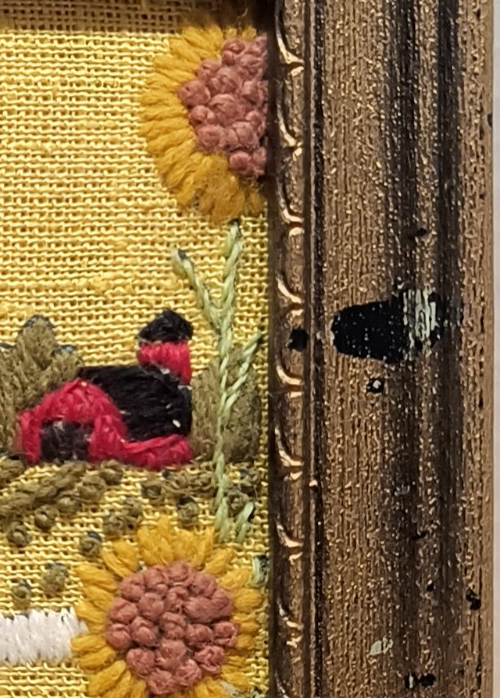 Hand Stitched Crewel Embroidery Framed Barn/Floral Picture Yarn Art VTG ...