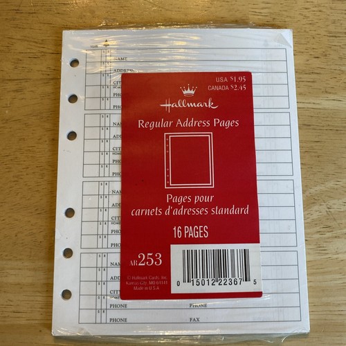Hallmark Refill Regular Address Pages AR253 Made In USA 16 Pages NIP(6 ...