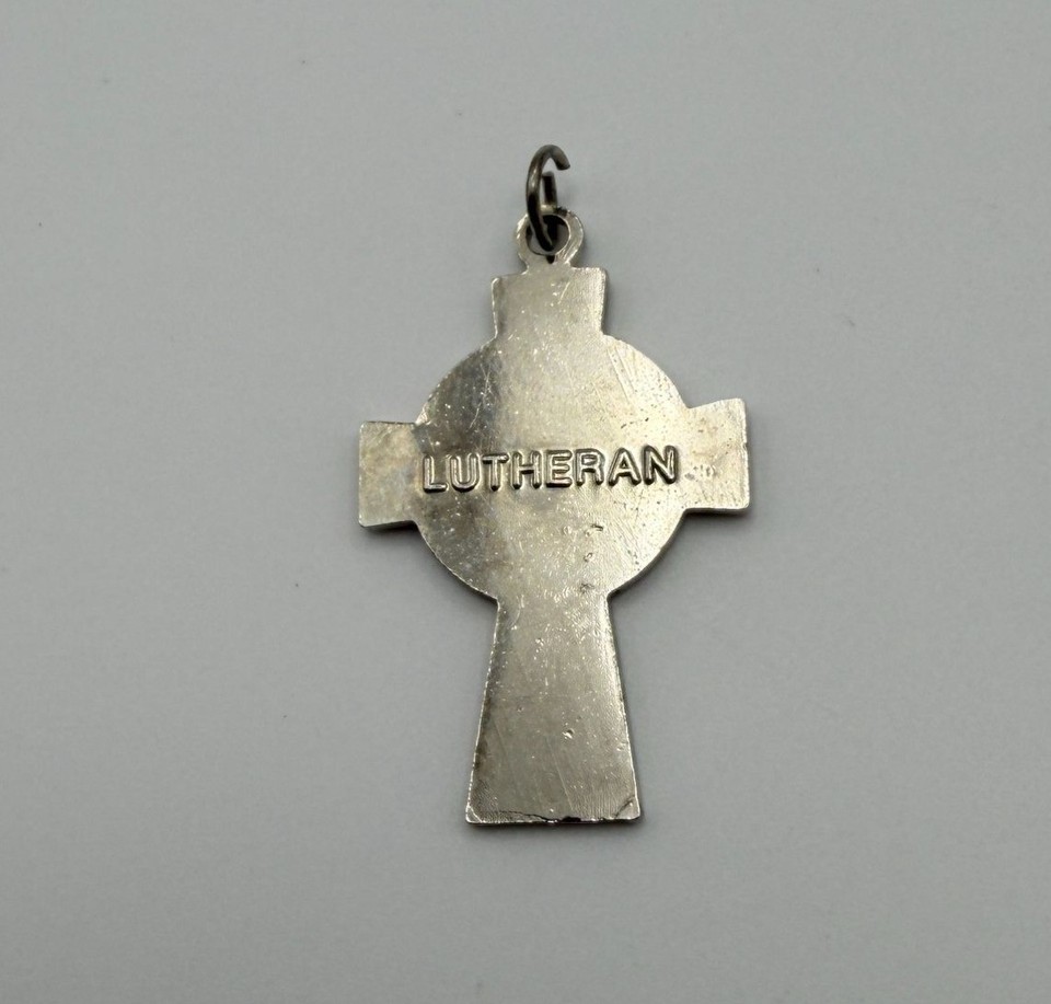 Lutheran Cross Pendant Silver Tone Rose Heart Religious Church Prayer ...