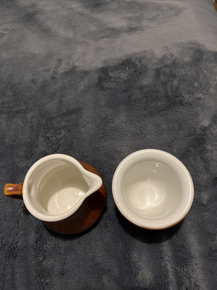 Hall Creamer and Small Sugar Bowl - Brown With White Interior | eBay