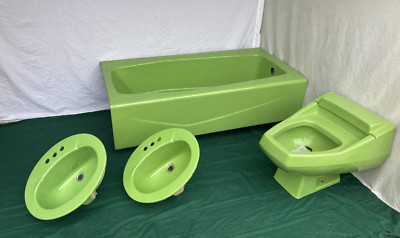 Vtg Fresh Lime Green Bath Set Pair Sinks Lowboy Toilet Bathtub Old ...