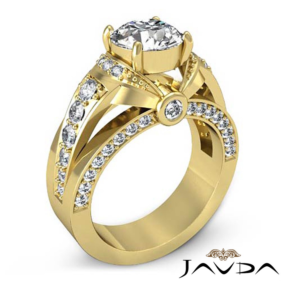 Knot Style Bridge Accent Round Diamond Engagement Bezel Set Ring GIA I ...