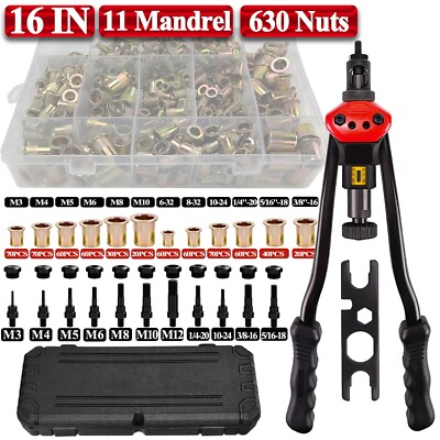 630pcs Rivet Nut +Hand Threaded Rivet Nuts Gun Double Insert Manual ...