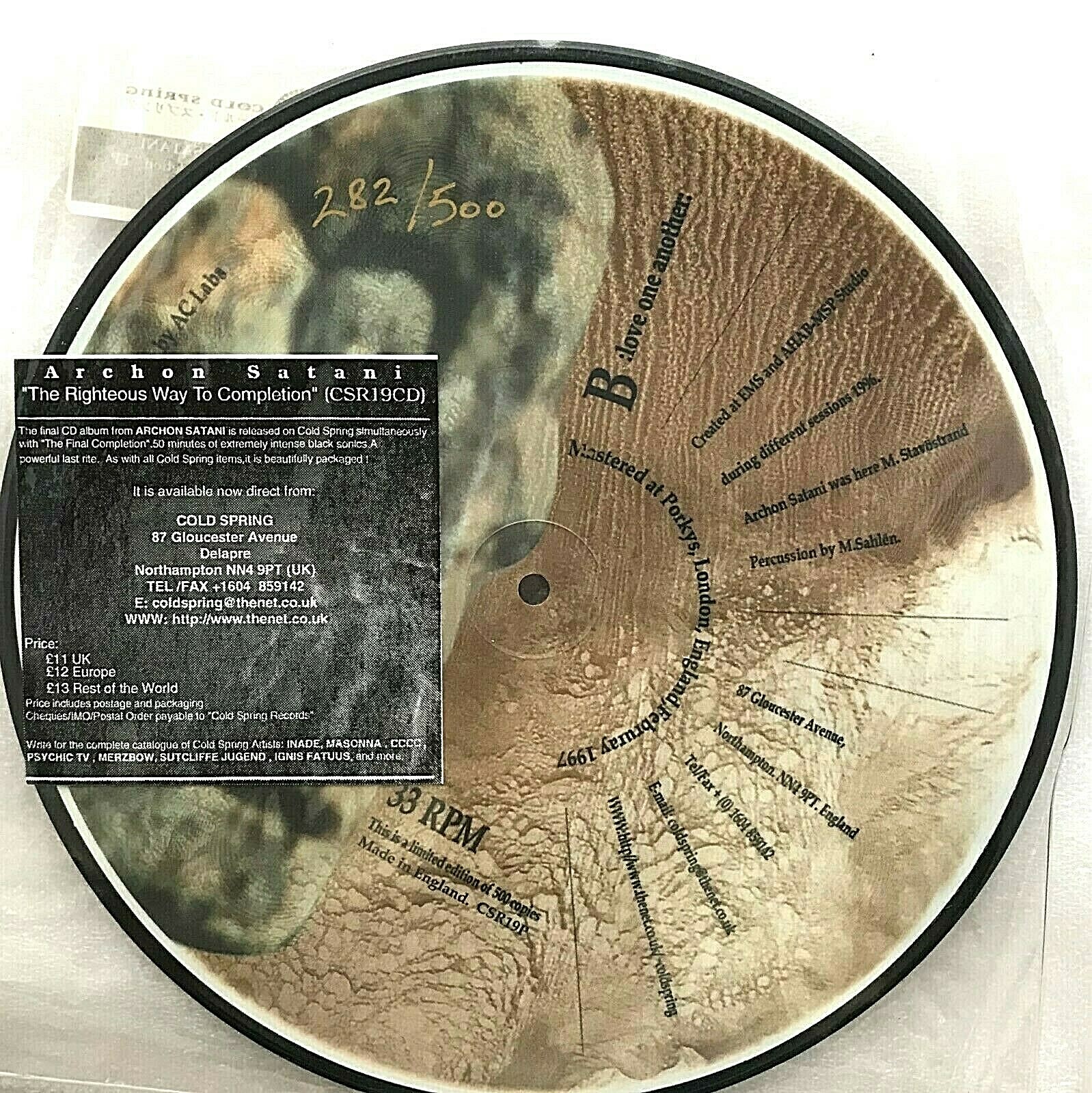 ARCHON SATANI "The Final Completion" 10" Picture Disc Ltd Ed. Num EP ...