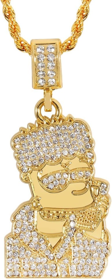 Bart Simpson Necklace 18K Gold Plated Iced Out Zircon Pendant for Men ...