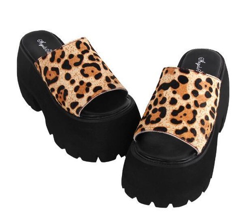 Womens Fashion Summer Peep Toe Leopard Creeper Slipper Chunky High Heel ...