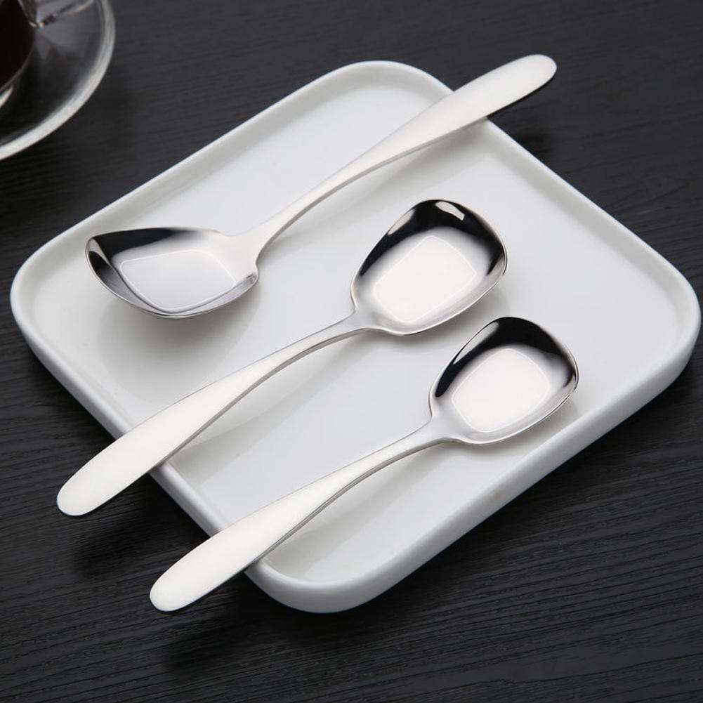 1 Pc Steel Square Thickened Dinner Head Plain Spoon Flat Soup Spoon ...