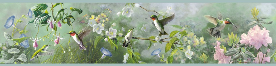 Hummingbirds above the Blooms Blue Edge Easy Walls Wallpaper Border ...