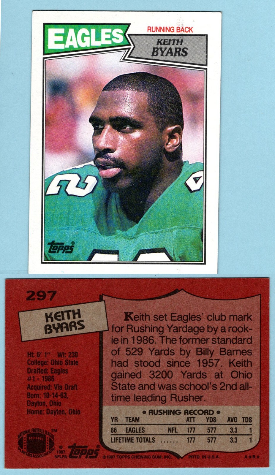 1987 Topps Keith Byars Rookie Philadelphia Eagles #297 Running Back | eBay