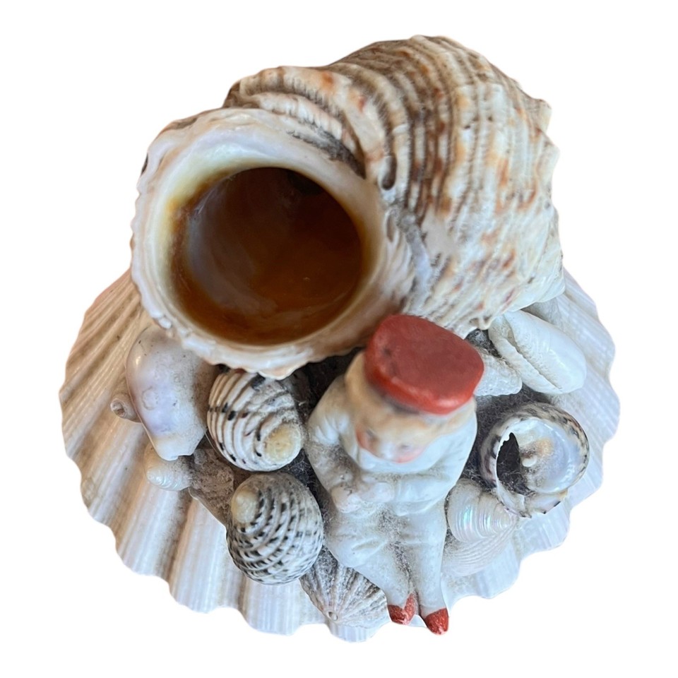 Antique Victorian Seashell Art with Bisque Figurine | eBay