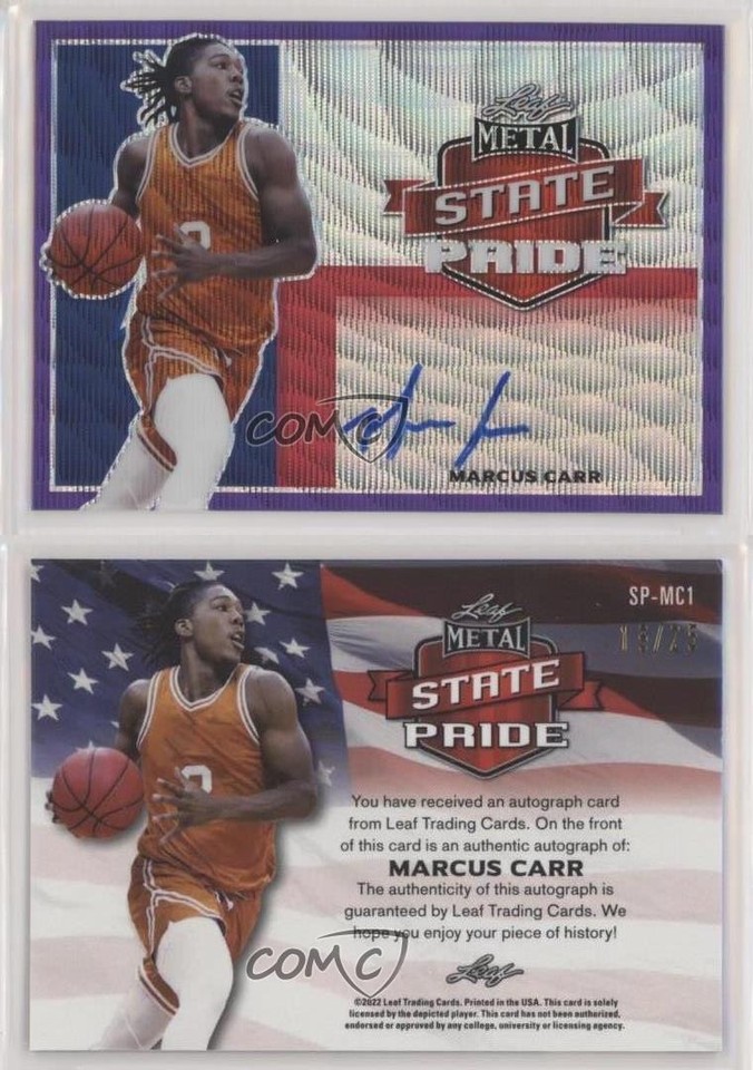 2021-22 Leaf Metal State Pride Purple Wave /25 Marcus Carr #SP-MC1 Auto ...