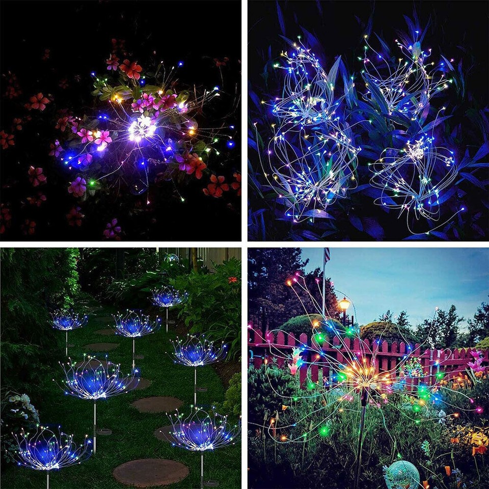 150LED Solar Firework Lights Fairy Outdoor Garden Decor Starburst Lamp ...