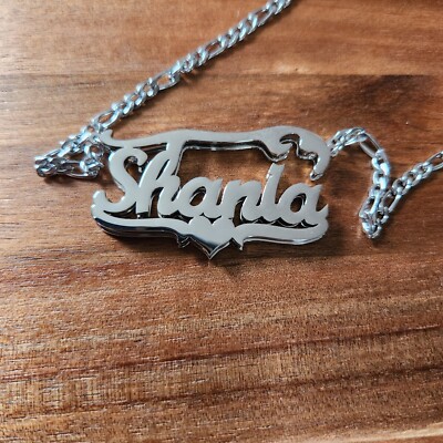 Stainless Steel Shania Necklace Name Identification Silvertone Jewelry ...