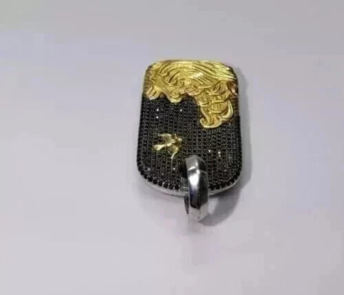 2Ct Round Lab Created Black Diamond Men Dog Tag Pendant 14k Two Tone ...