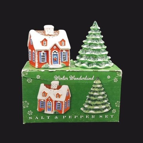 Winter Wonderland Salt & Pepper Shakers House & Tree Ceramic Christmas ...