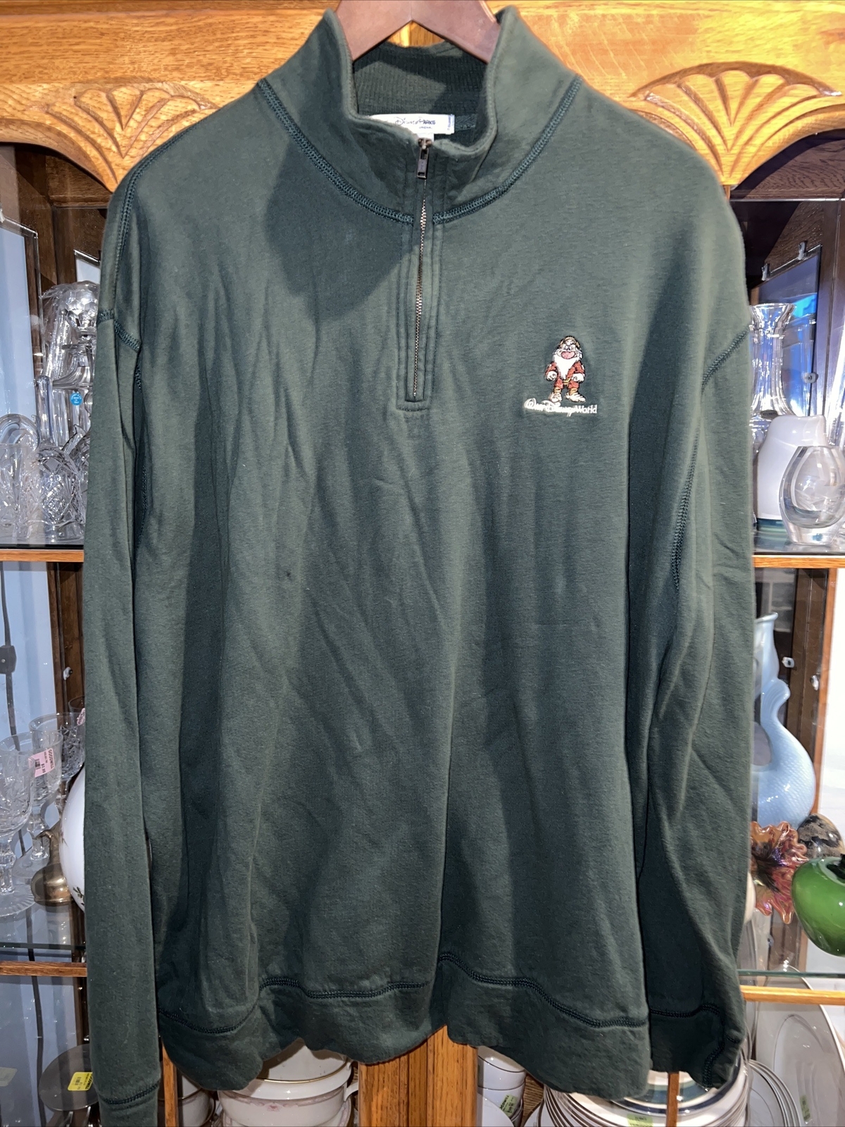 Men’s Disney World Parks 1/4 Zip Embroidered Grumpy Pullover - Green ...
