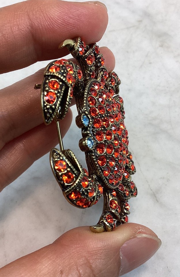 HEIDI DAUS Red Blue Eyes Rhinestone Crab Pin Brooch | eBay