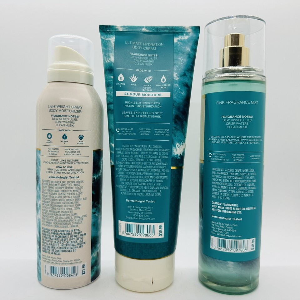 NEW SET 3-PCS BATH & BODY WORKS WATER LILY SPRINGS BODY MOISTURIZER ...