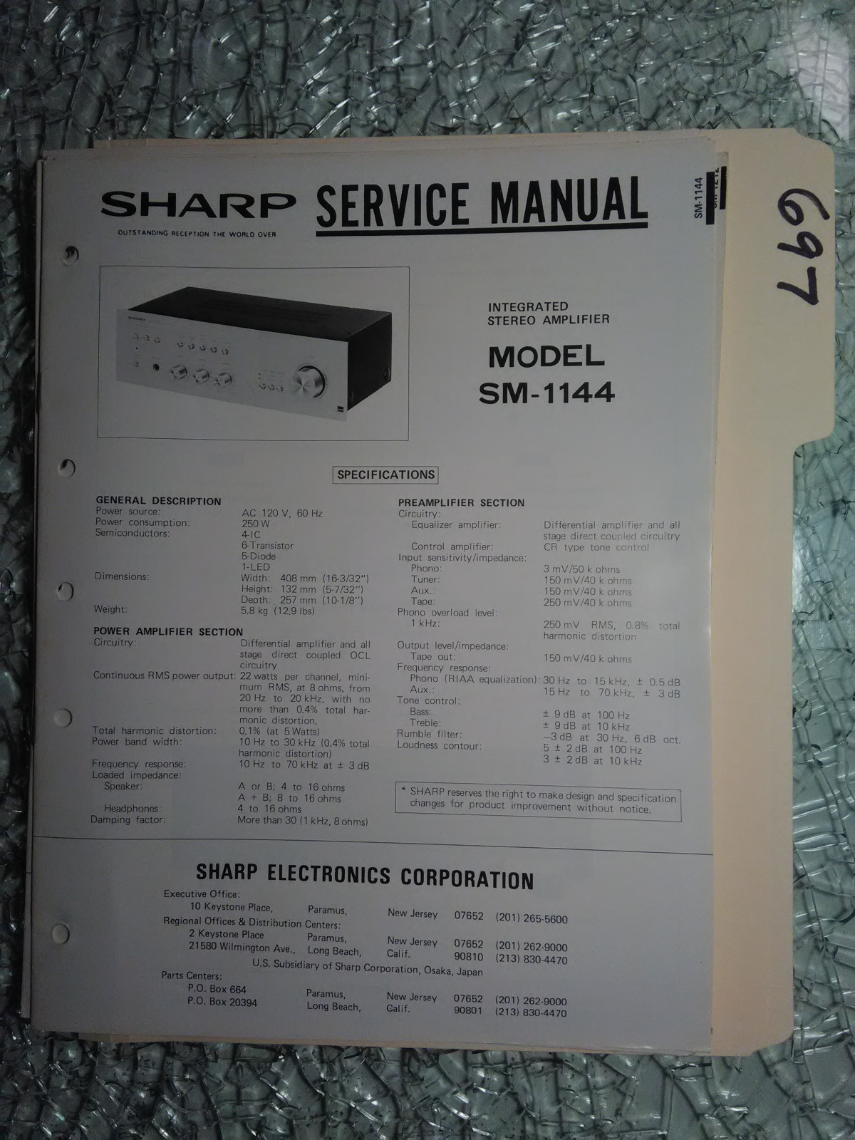 Sharp sm-1144 service manual original repair book stereo amp amplifier ...