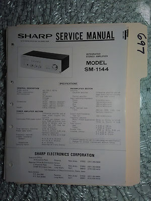 Sharp sm-1144 service manual original repair book stereo amp amplifier ...
