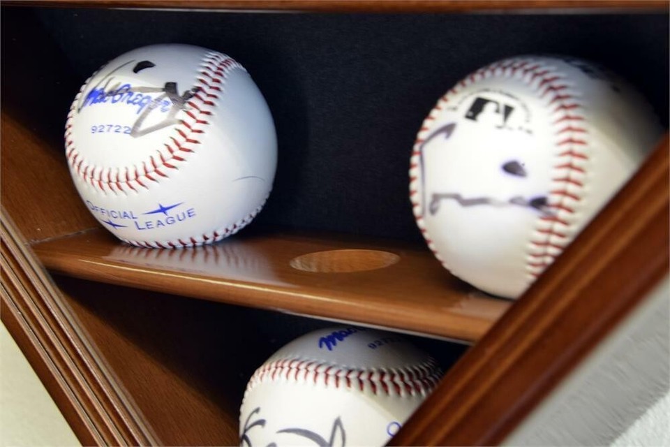 Baseball Display Case 30 Walnut Wood MLB Autograph Ball Rack Holder ...
