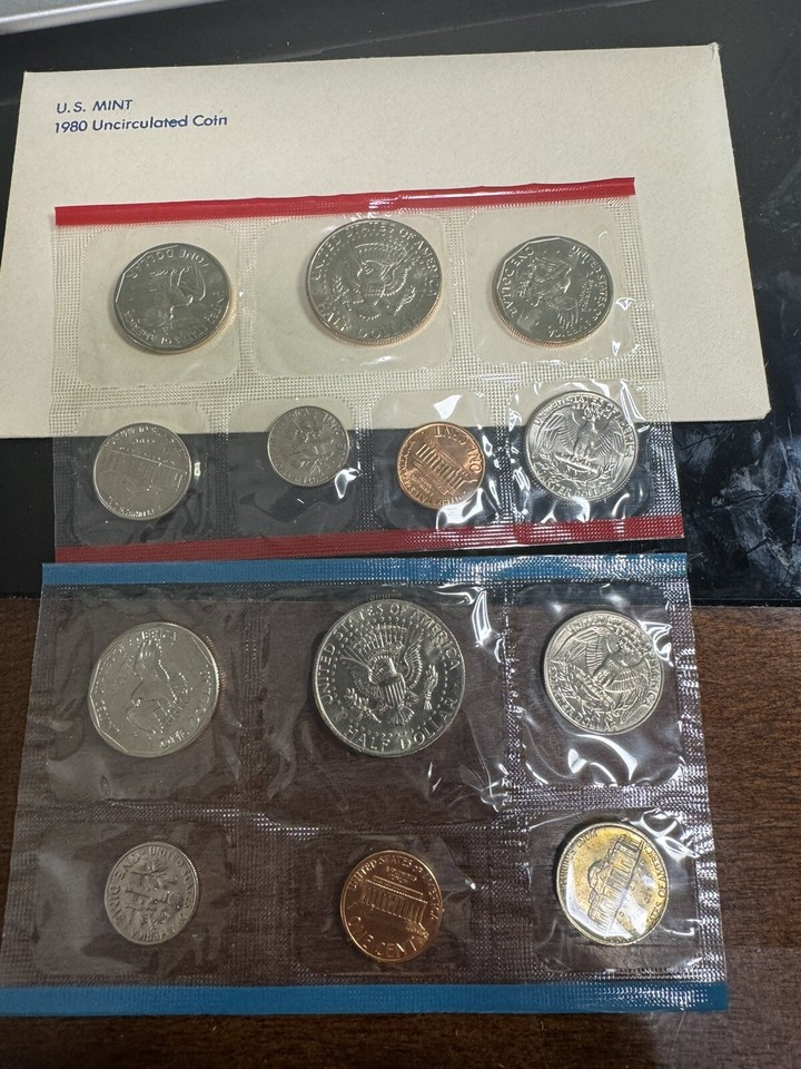 1980 Mint Set Original Envelope 13 Brilliant Uncirculated US Coins BU ...