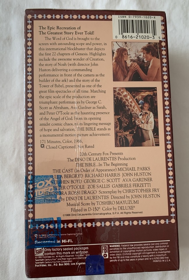 The Bible...In the Beginning (VHS, 1997, 2-Tape Set) Fox Video New ...