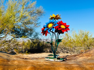 Handcrafted Rustic MINI Metal Flower Bouquet Vibrant Yard Art Flowers ...