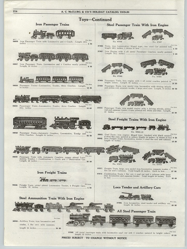 1919 PAPER AD 3 PG Vintage Toy Train Sets Ives' Hafner Overland ...