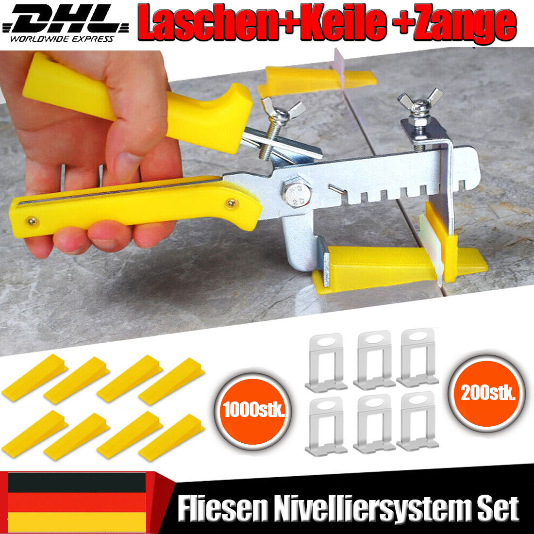 1000 Laschen + 200 Keile +Zange Fliesen Nivelliersystem Verlegehilfe ...