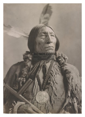 CHIEF WOLF ROBE CHEYENNE NATIVE AMERICAN LEADER HOLDING PIPE 5X7 PHOTO ...