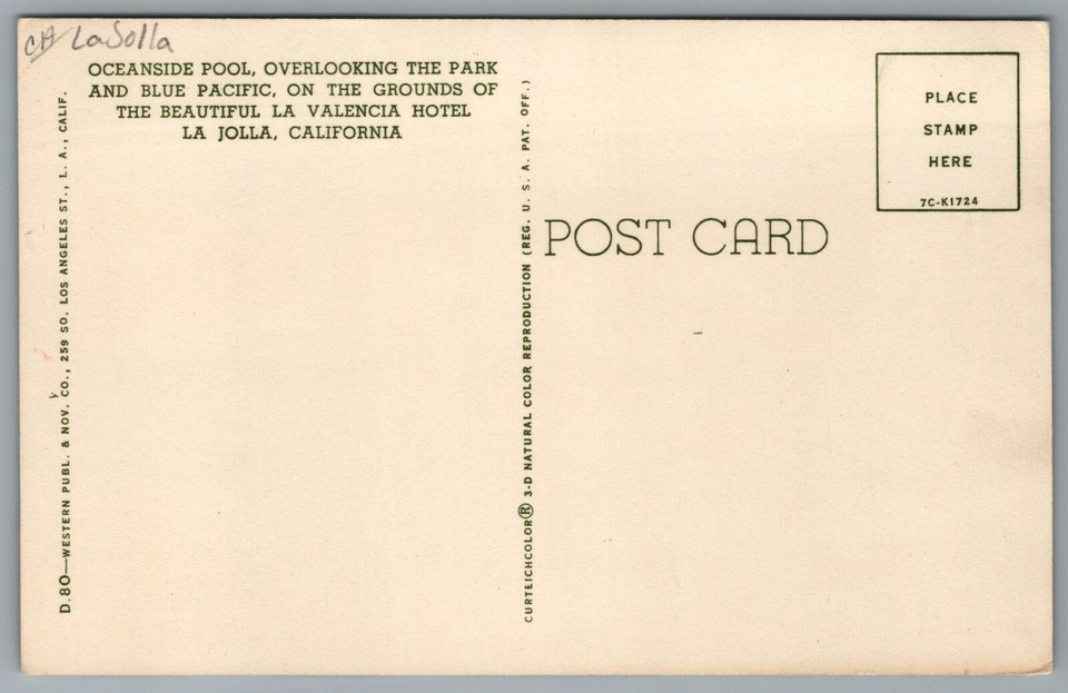 La Jolla CA La Valencia Hotel Swimming Pool Pacific Ocean c1957 Postcard | eBay