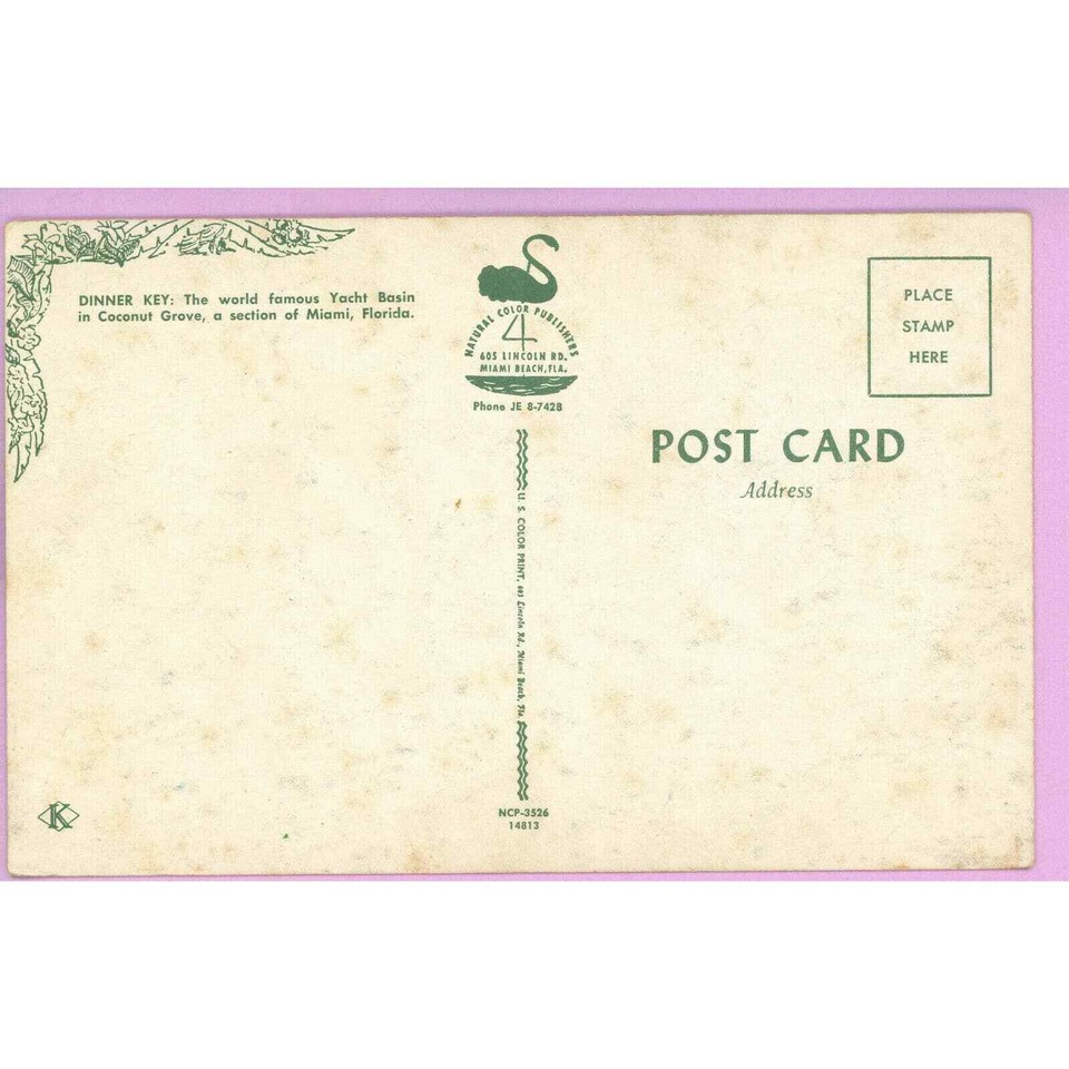 Postcard FL Dinner Key Coconut Grove Yacht Basin Miami Florida Pier ...