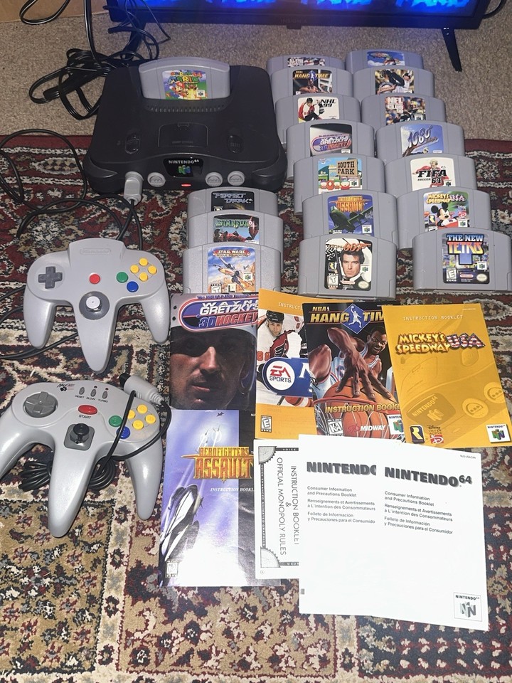 nintendo 64 console bundle with 18 Games 2 Controllers Cords Mario ...