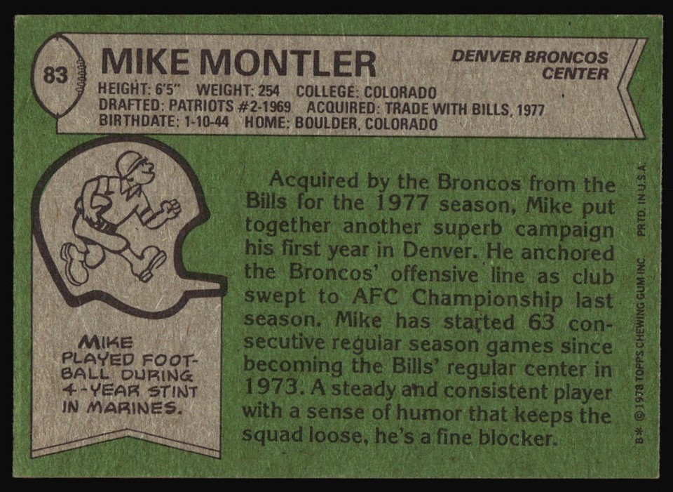 1978 Topps Mike Montler #83 Denver Broncos | eBay