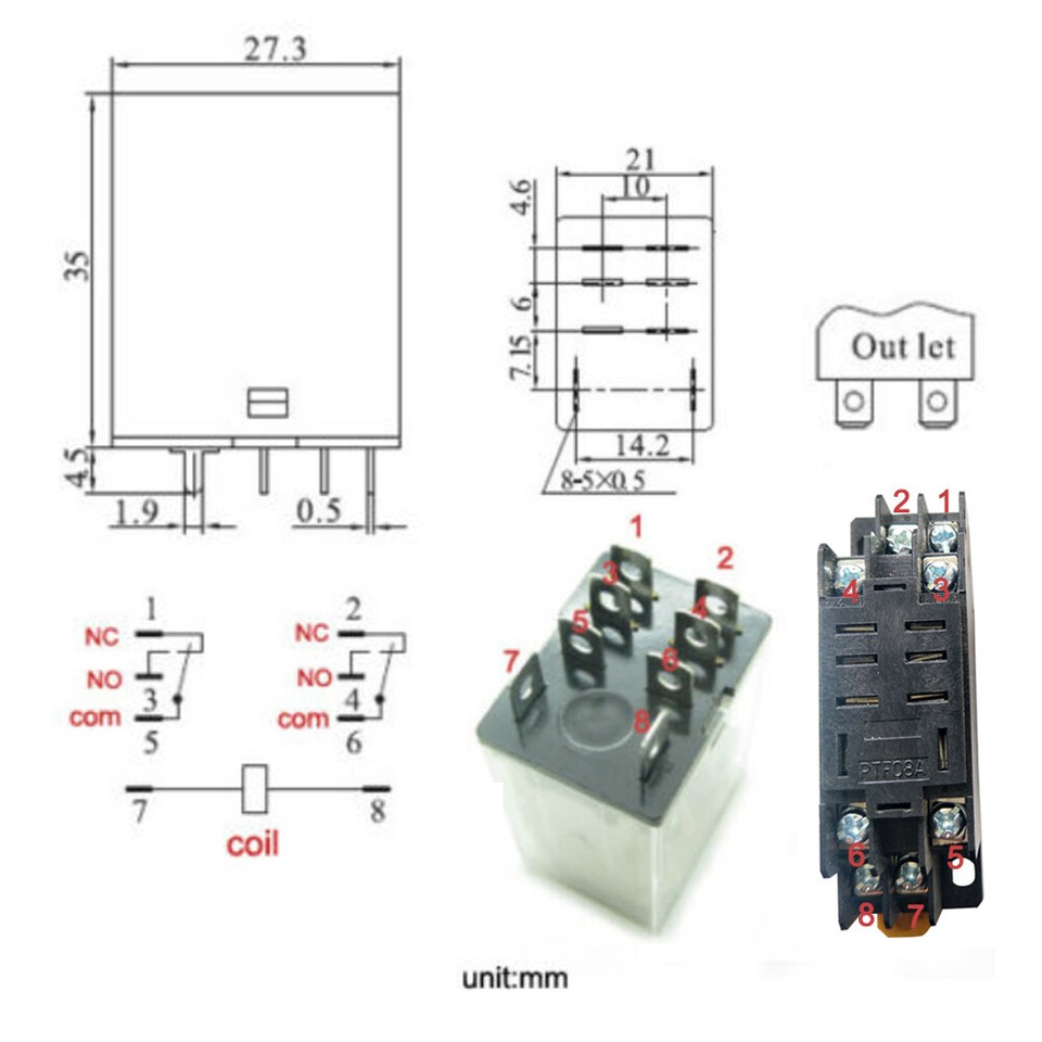 DC 12V Coil Power Relay 12A DPDT LY2NJ 8 Pin Plug in + Din Rail Socket ...
