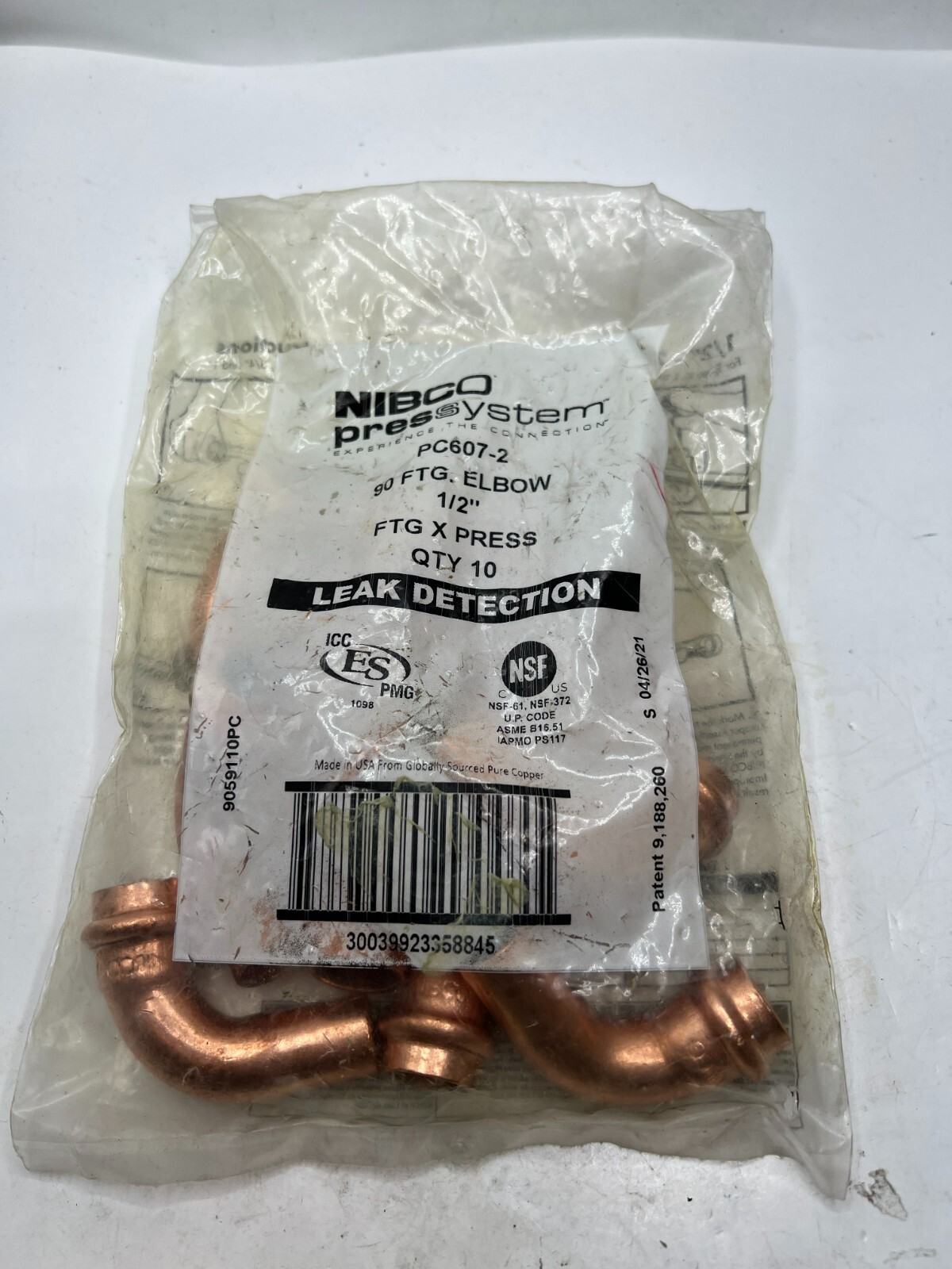 (QTY 1) Bag of 10 NIBCO 1/2 in. FTG X 1/2 in. D Press Copper 90 Degree ...
