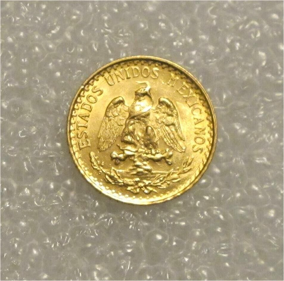 1920 Mexico Gold Dos Pesos Two Pesos Coin 0.0482 Troy Oz. Superb Luster ...