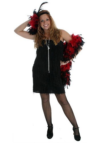 Women's 1920s Black Flapper Fringe Red Boa Dress Costume SIZE L (Used ...