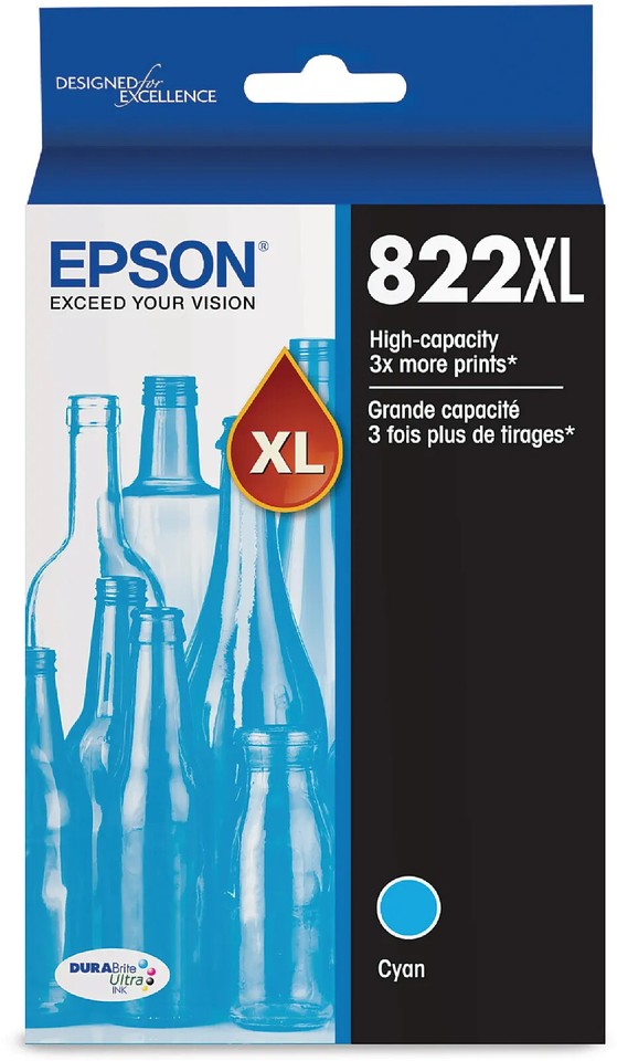 T822XL Original Epson 822XL High-Yield Black 822 Color Ink Cartridge ...