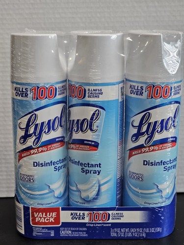 3 Pack, Lysol Disinfectant Spray, & Antibacterial Spray, Crisp Linen | eBay